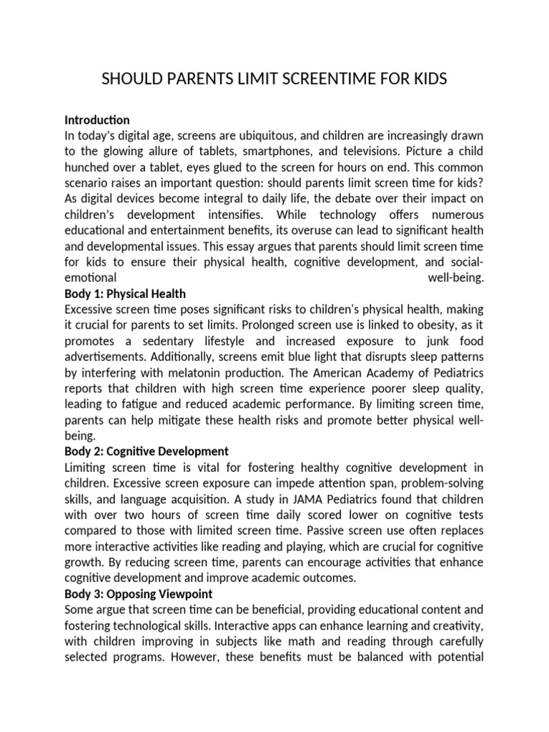 Should Parents Limit Screentime For Kids | PDF | Cost Of Living ...