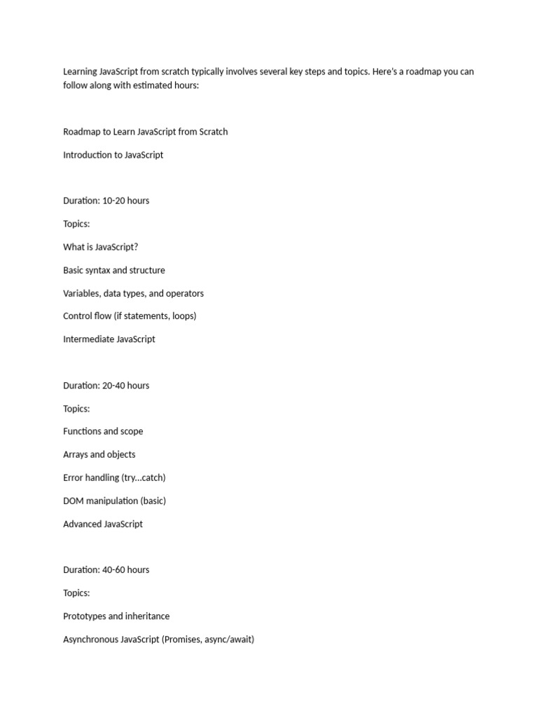 JavaScript Learning Roadmap Guide | PDF | Java Script | Control Flow