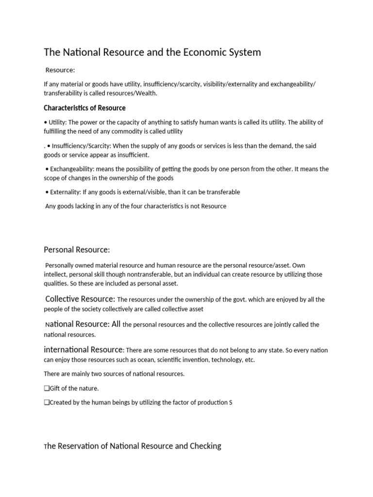 National Resources and Economic Systems | PDF | Economic System ...