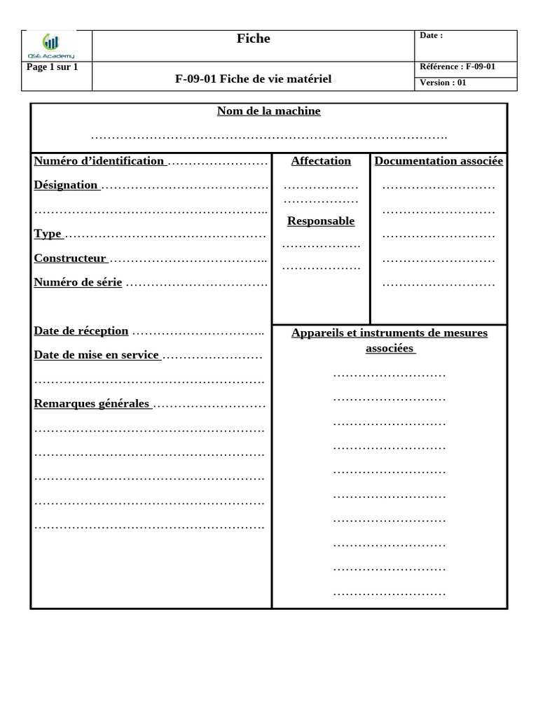 F-09-01 Fiche de Vie | PDF