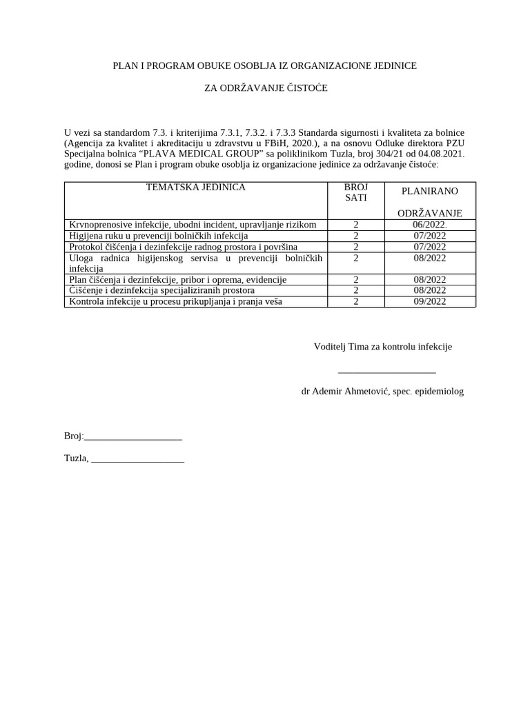 PLAN I PROGRAM OBUKE OSOBLJA IZ ORGANIZACIONE JEDINICE | PDF