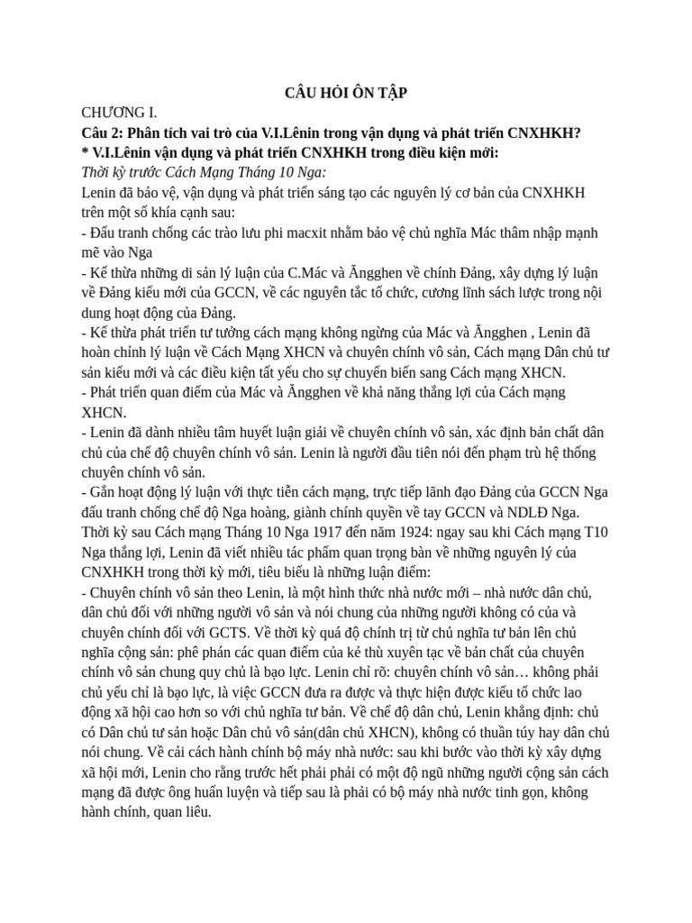 CÂU HỎI ÔN TẬP CNXHKH | PDF