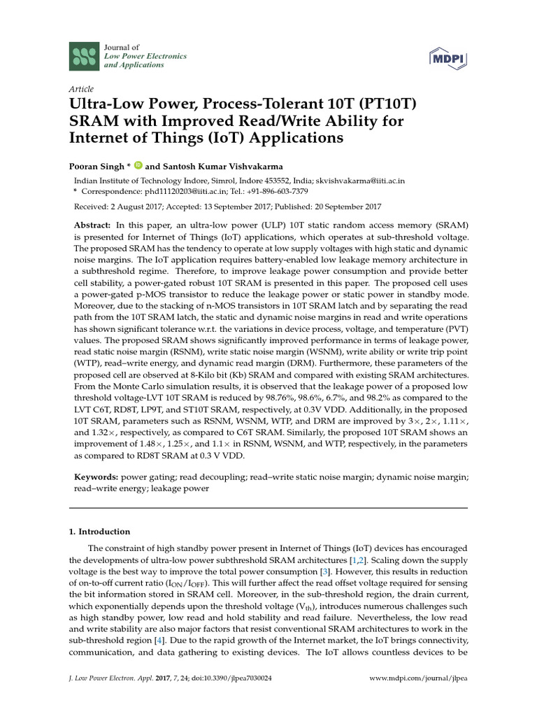 Ultra-Low_Power_Process-Tolerant_10T_PT10T_SRAM_wi | PDF | Computer Memory | Digital Electronics