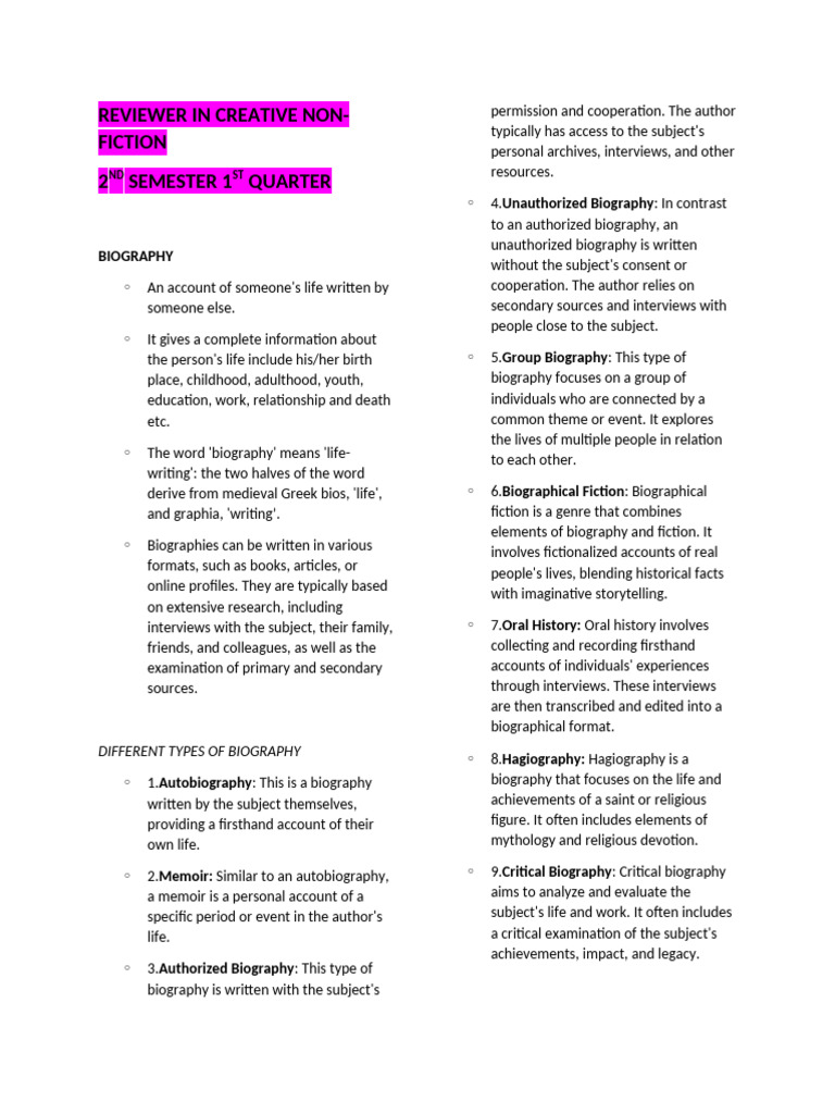 CREATIVE NON FICTION REVIEWERs | PDF | Biography | Autobiographies