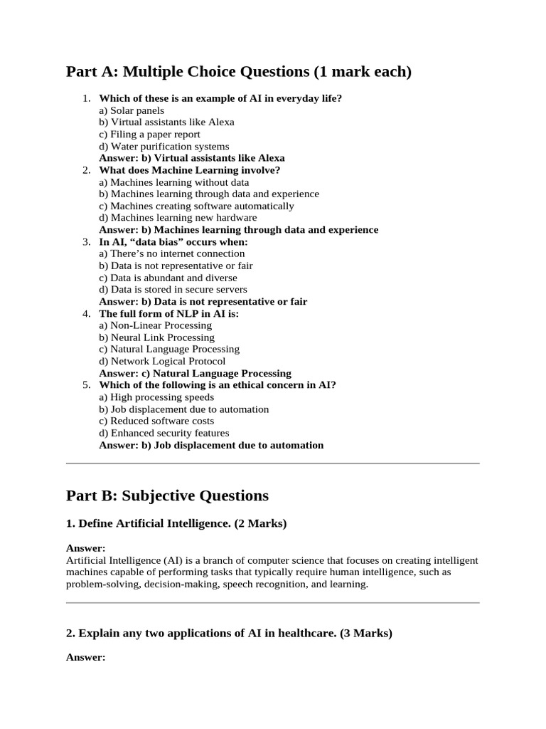 Question and Answer of AI | PDF | Machine Learning | Artificial ...