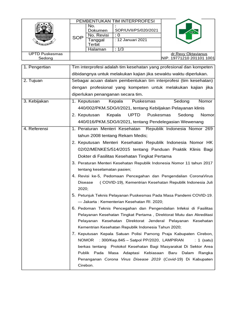7.3.1.2 Sop Pembentukan Tim Interprofesi FX | PDF