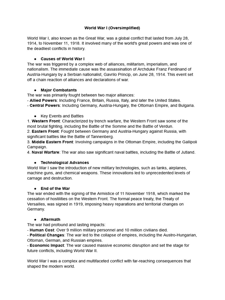 World War I (Oversimplified) | PDF