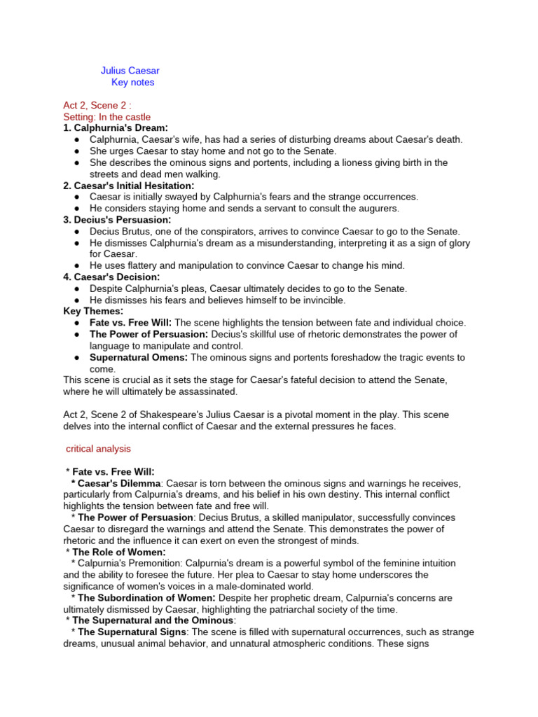 Key Points of Act 2 Scene 2 of Julius Caesar | PDF | Rhetoric | Julius ...