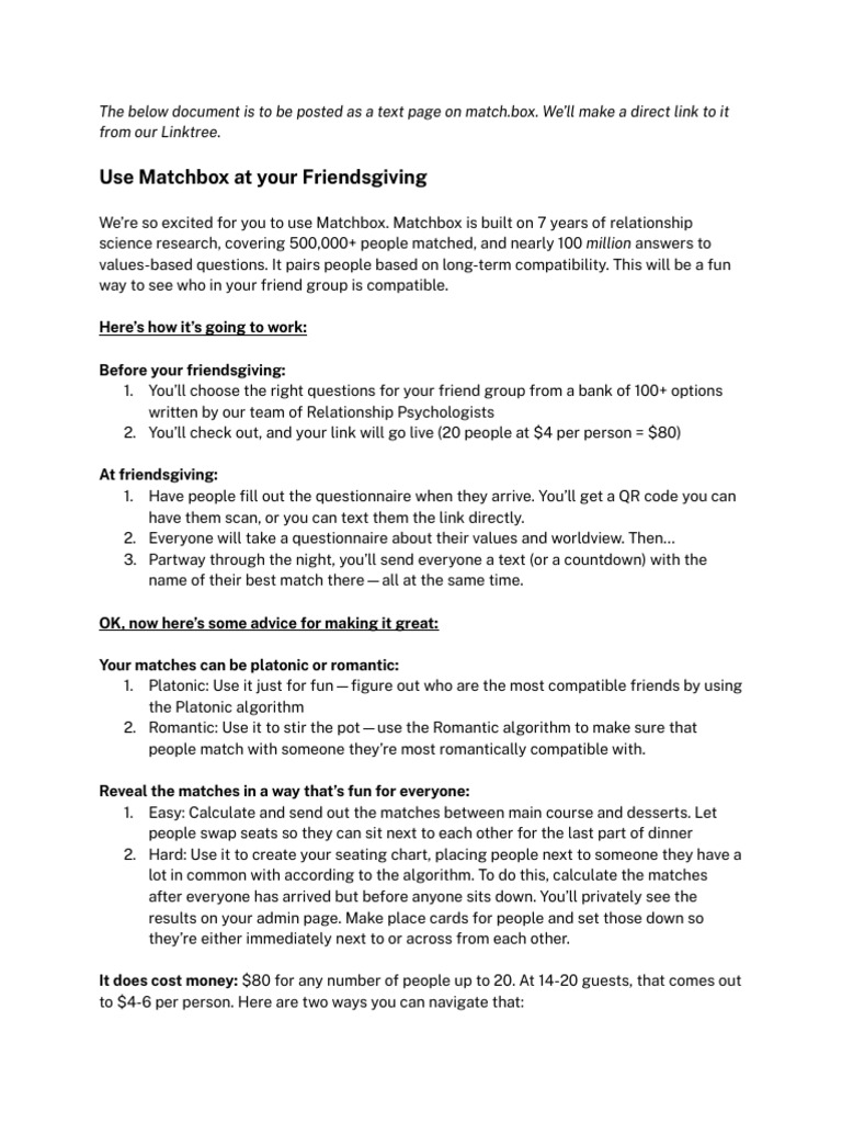 How To Use Matchbox at Your Friendsgiving | PDF