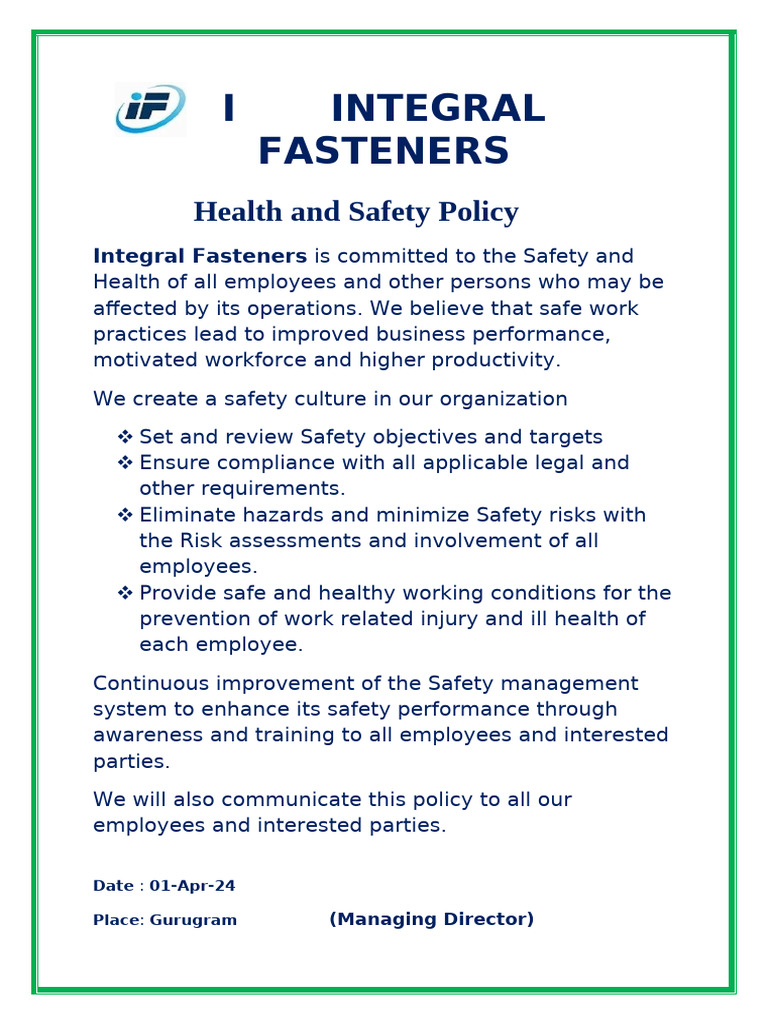 Safety Policy (In English) | PDF