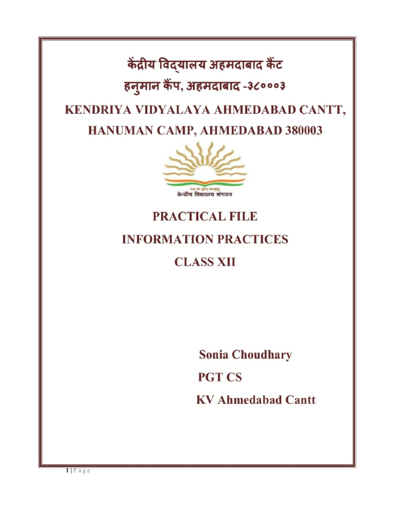 Class 12 Practical File Informatics Practices | PDF