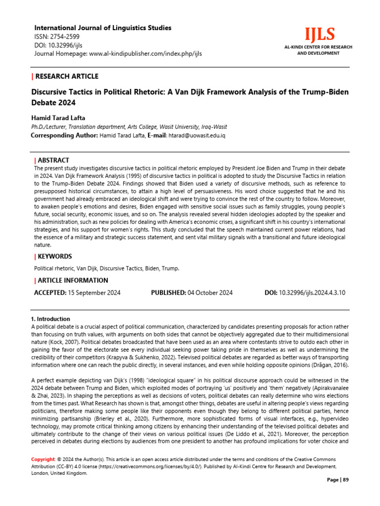 Discursive Tactics in Political IJLS | PDF | Discourse | Analysis
