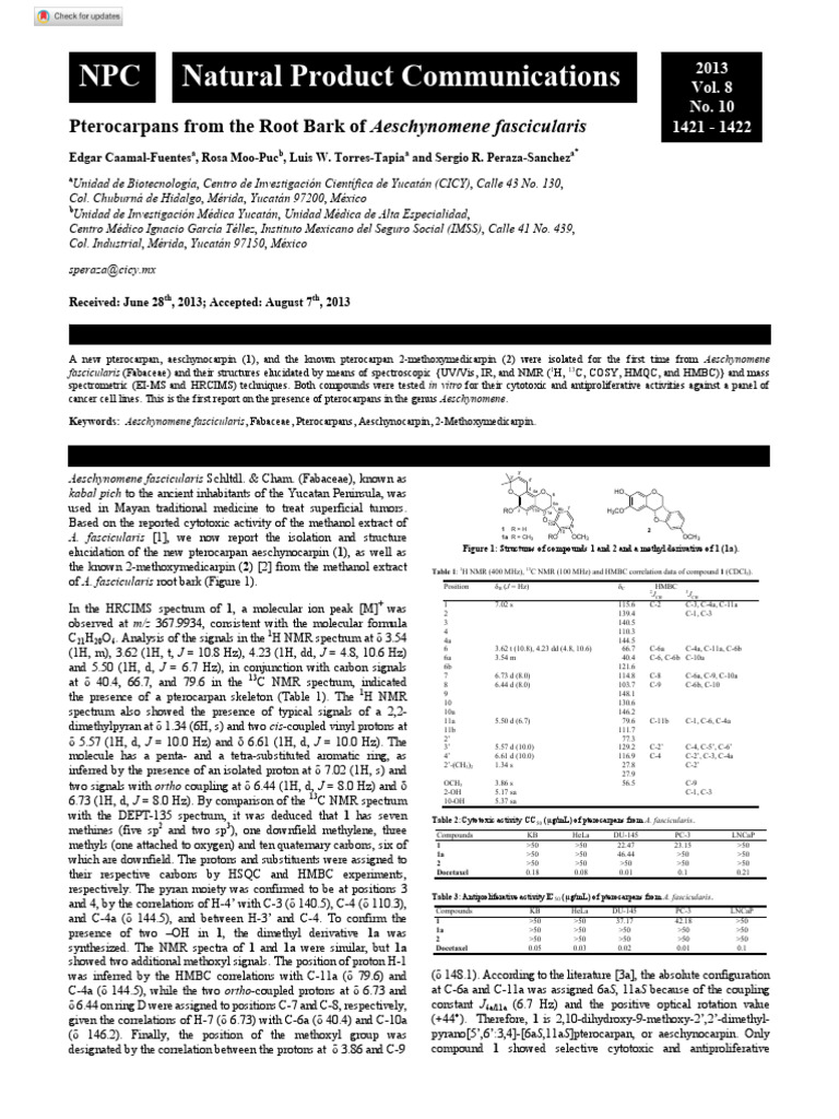 Caamal Fuentes Et Al 2013 Pterocarpans From The Root Bark of ...