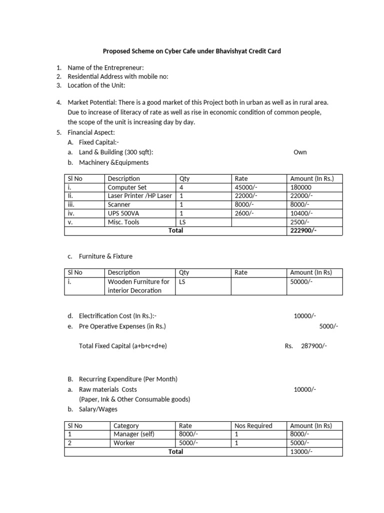 Cyber Cafe Business Plan Proposal | PDF | Expense | Economies