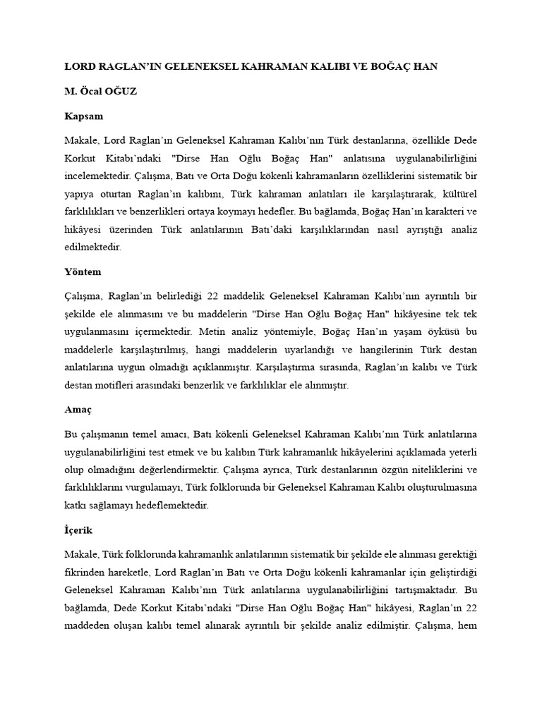 Lord Raglan Boğaç Han | PDF