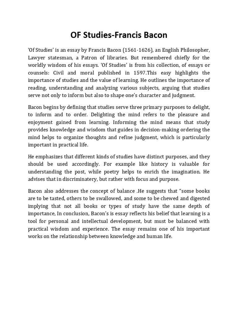 OF Studies-Francis Bacon | PDF | Francis Bacon | Knowledge