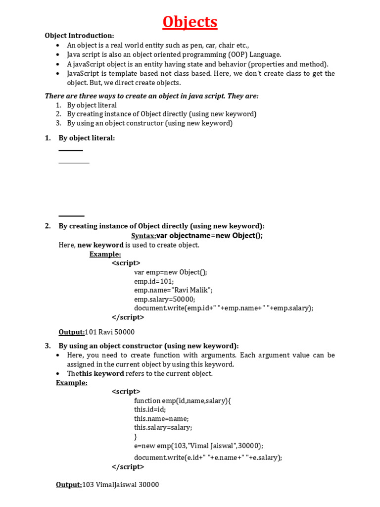 JavaScript Objects and DOM Explained | PDF | Document Object Model | Html