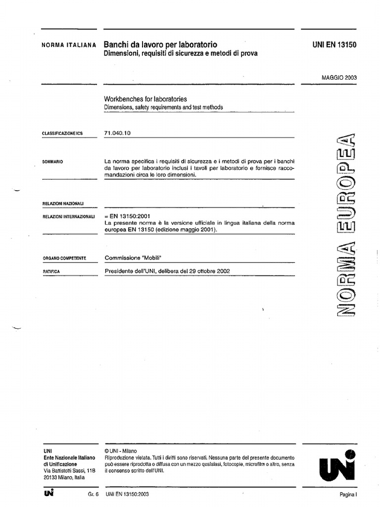 Banchi Laboratori Uni EN 13150 | PDF