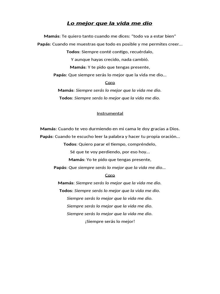 Lo Mejor Que La Vida Me Dio | PDF