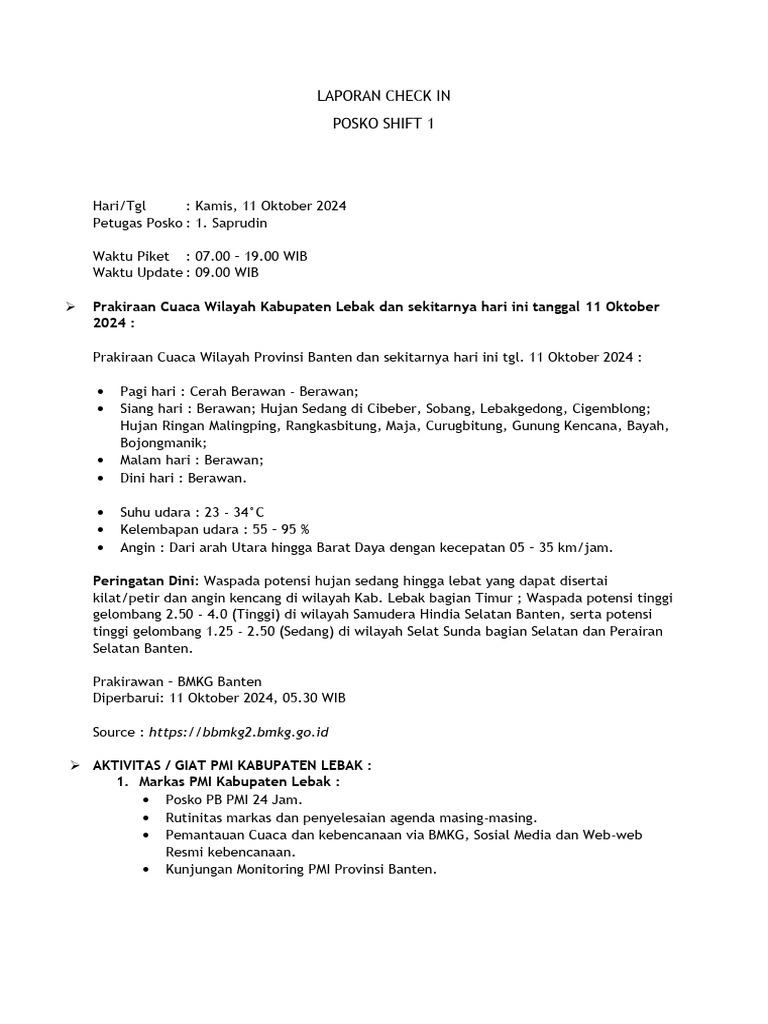 LAPORAN CHECK IN 11 Oktober 2024 | PDF