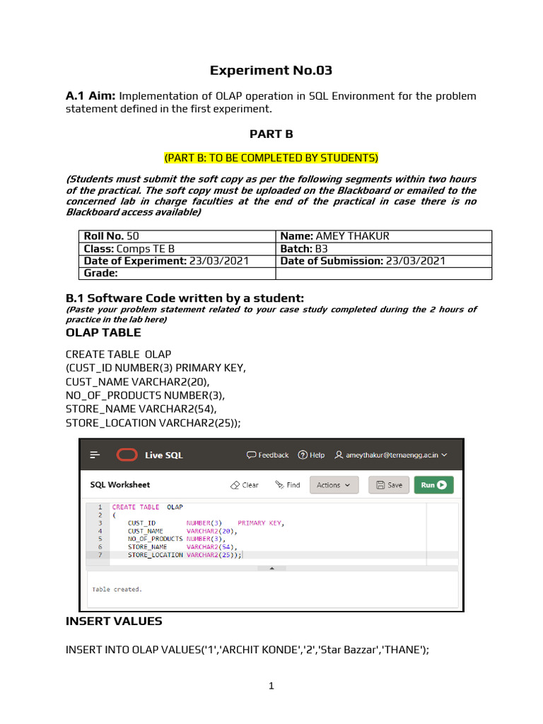 Amey B-50 DWM Lab Experiment-3 | PDF | Computer Data | Computer Science
