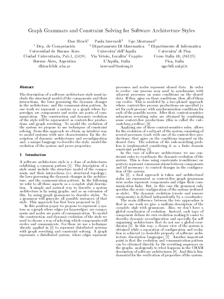 Graph Grammars and Constraint Solving For Software Architecture Styles | PDF | Software ...