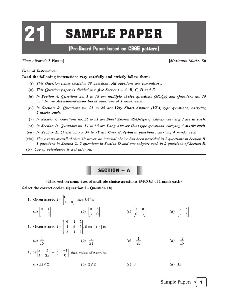 Cbse Cl12 Ead Mathematics Pre-Board Paper 21 | PDF