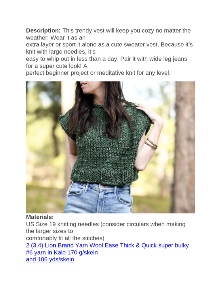 Easy Thick and Quick Pullover Vest | PDF | Knitting | Basic Knitted Fabrics