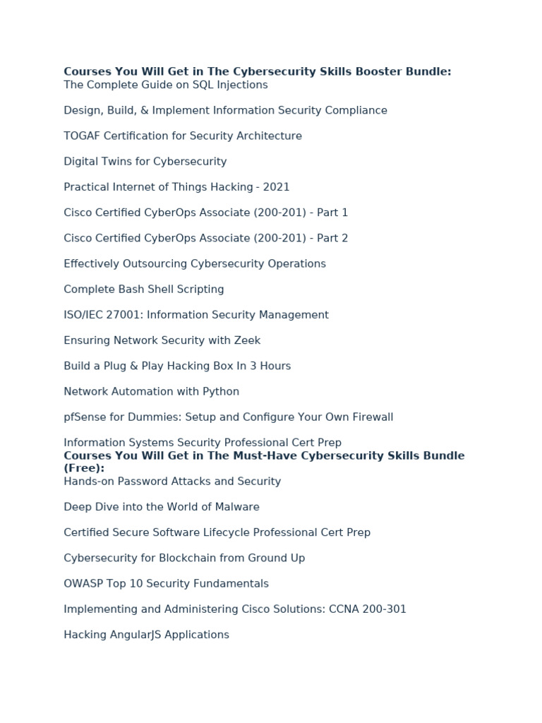 Courses You Will Get in The Cybersecurity Skills Booster Bundle | PDF