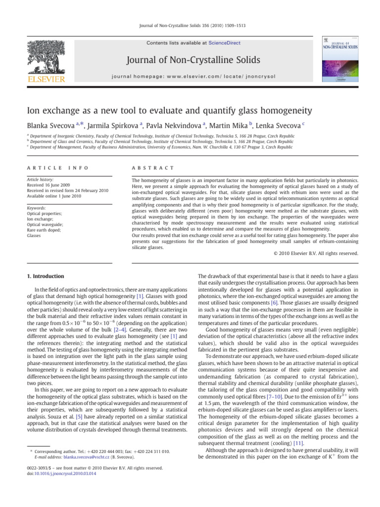 Ion Exchange As A New Tool To Evaluate and Quantify Glass Homogeneity ...