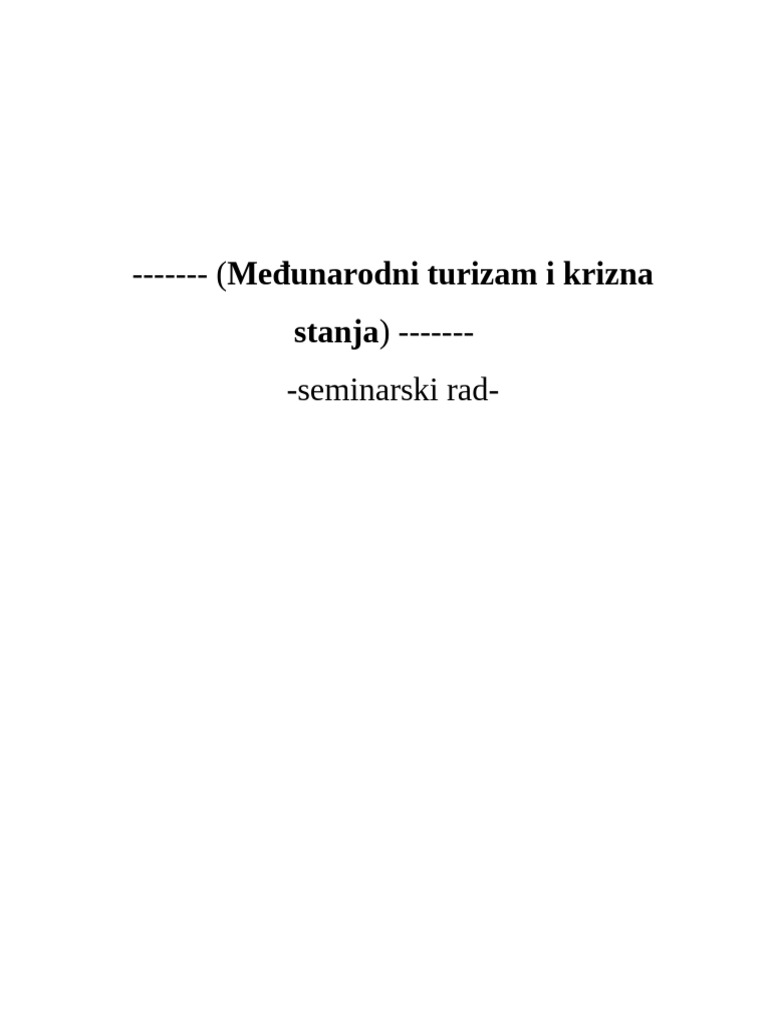 Seminarski - Međunarodni Turizam I Krizna Stanja | PDF