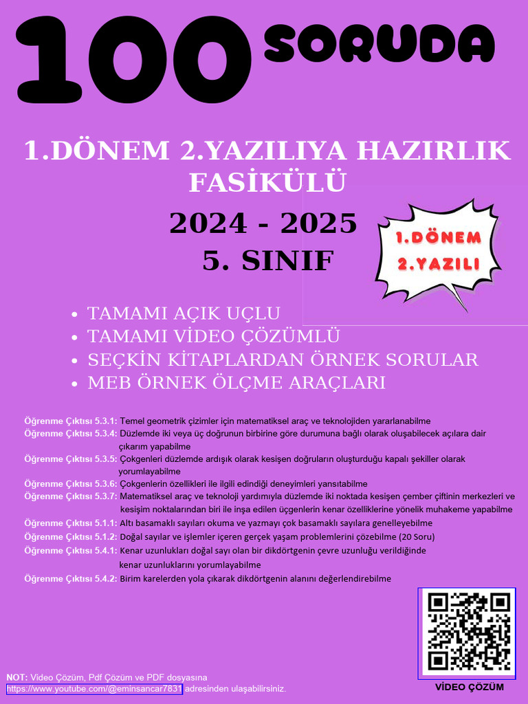 100 Soruda 5.sınıf 1.dönem 2.yazılı Hazırlık Fasikülü 2025 | PDF