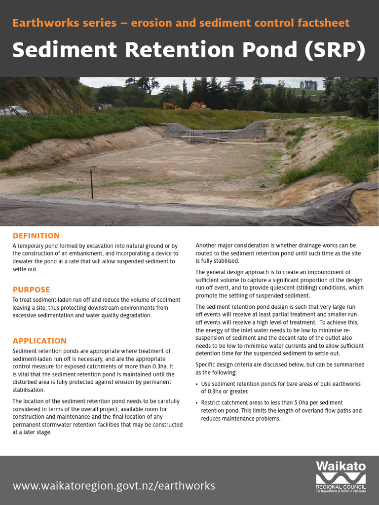 Sediment Retention Pond Fact Sheet | PDF | Spillway | Sediment
