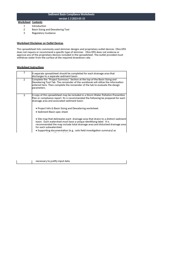 Sediment Basin Compliance Worksheets 2023 | PDF | Drainage Basin ...