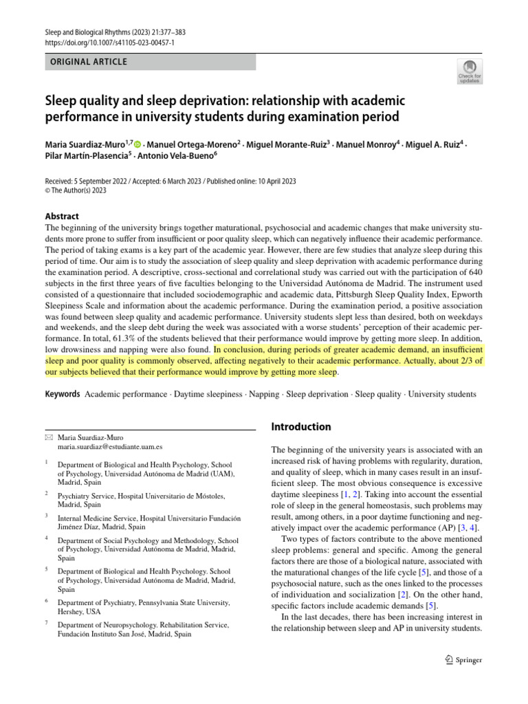 Sleep Quality and Sleep Deprivation - Relationship With Academic Performance in University ...