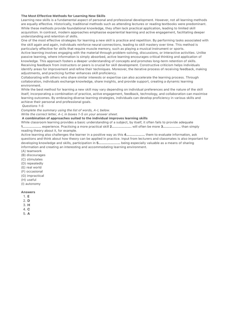 IELTS - Summary with word list - The Most Effective Methods for ...