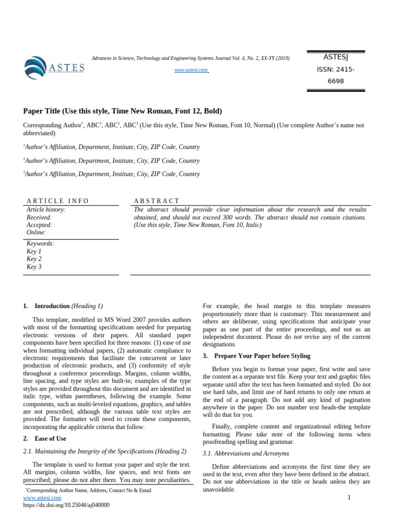 Journal Manuscript Format MS Office 2007-2019 | PDF | Writing