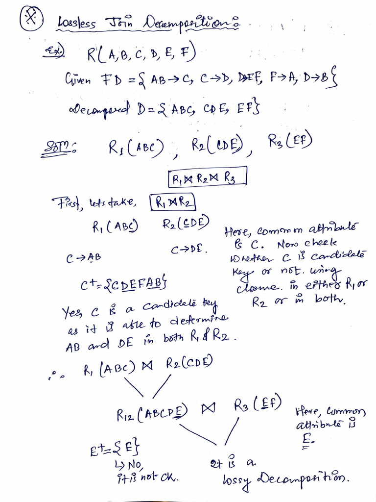 Unit 3 - Lossless Join Decomposition With Example | PDF