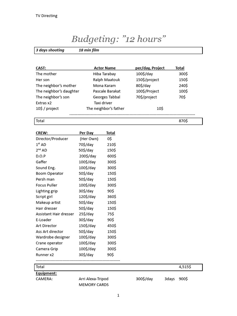 12 Hours Budget Template 6 | PDF