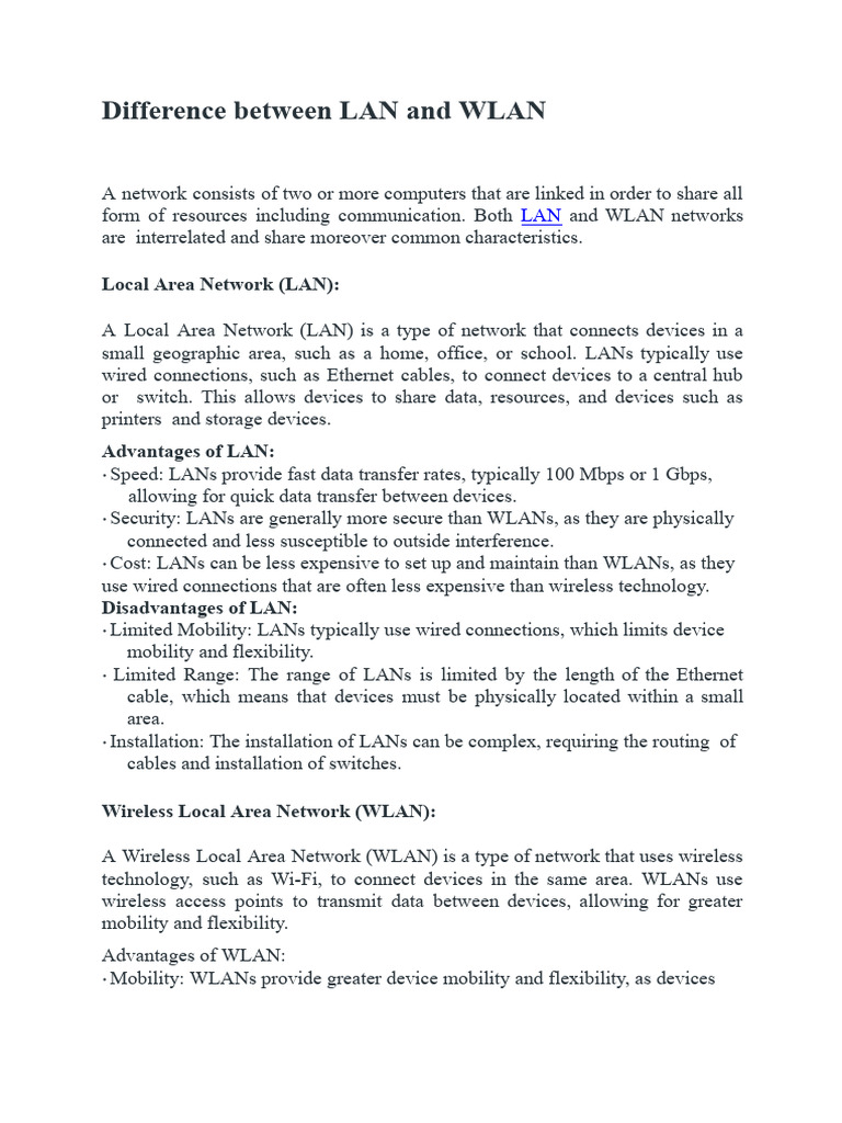 Difference Between LAN and WLAN | PDF | Wireless Lan | Computer Network