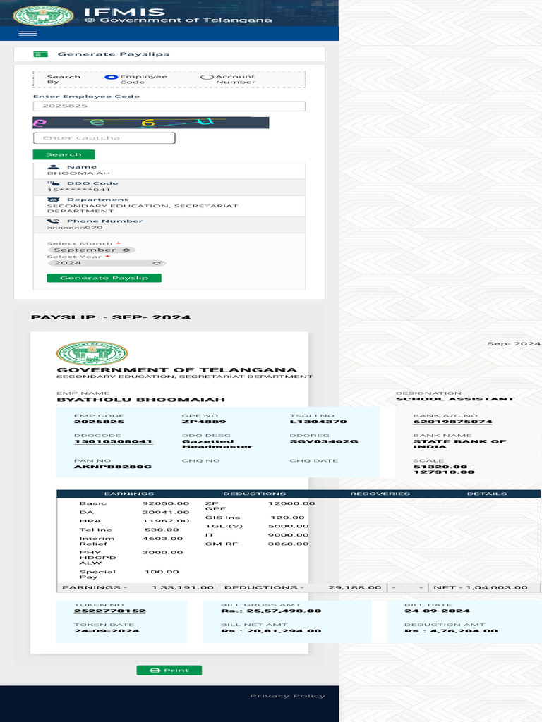 Employee Payslip IFMIS | PDF | Payments | Expense