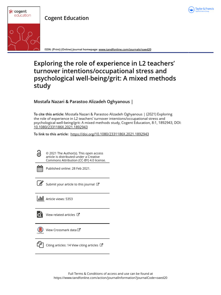 Exploring the Role of Experience in L2 Teachers Turnover Intentions ...