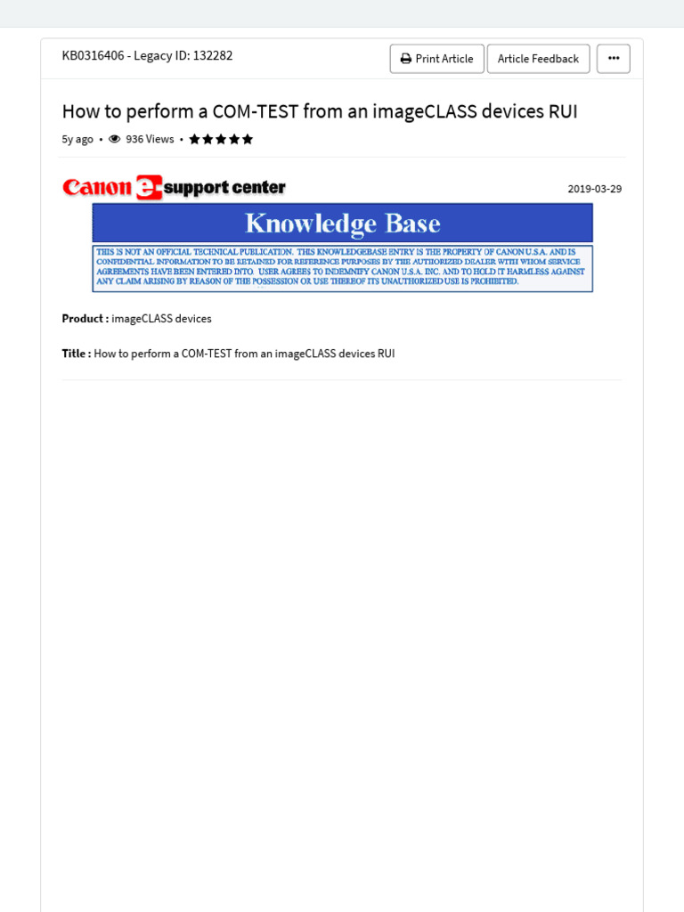 How To Perform A COM-TEST From An imageCLASS Devices RUI | PDF