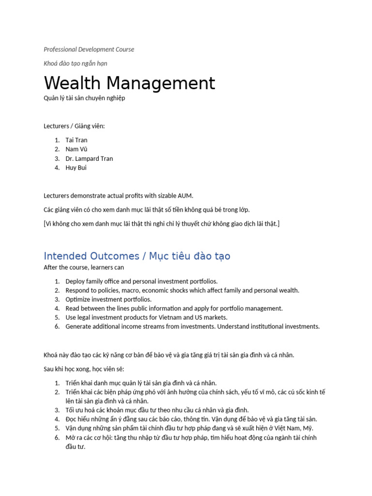 Wealth Management Course Outline+2023.02 | PDF