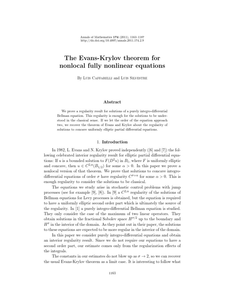 The Evans-Krylov Theorem for Nonlocal Fully Nonlinear Equations | PDF | Equations | Function ...