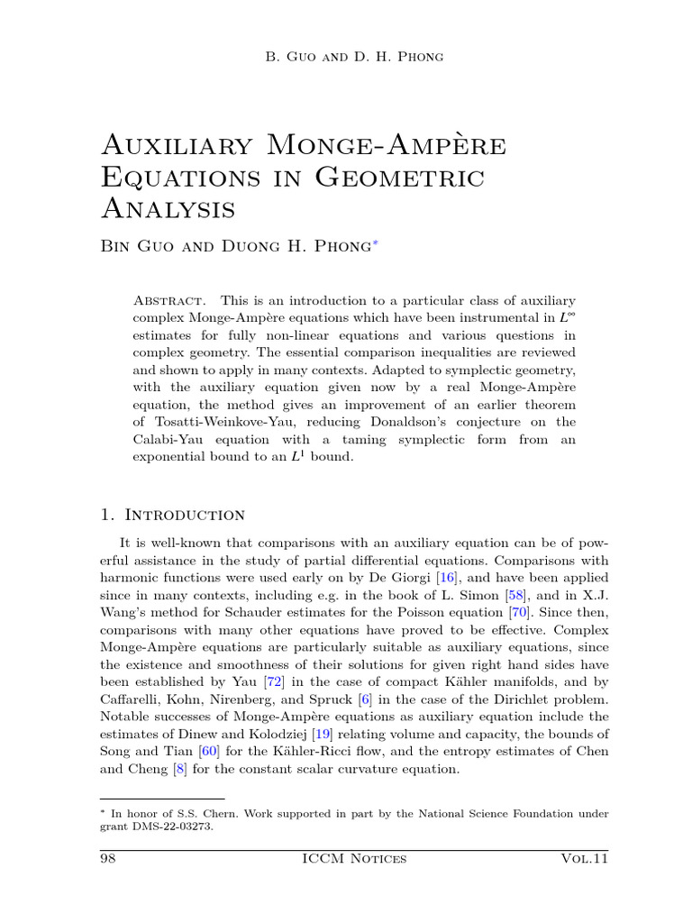 Auxiliary Monge-Ampere Equations in Geometric Analysis | PDF ...
