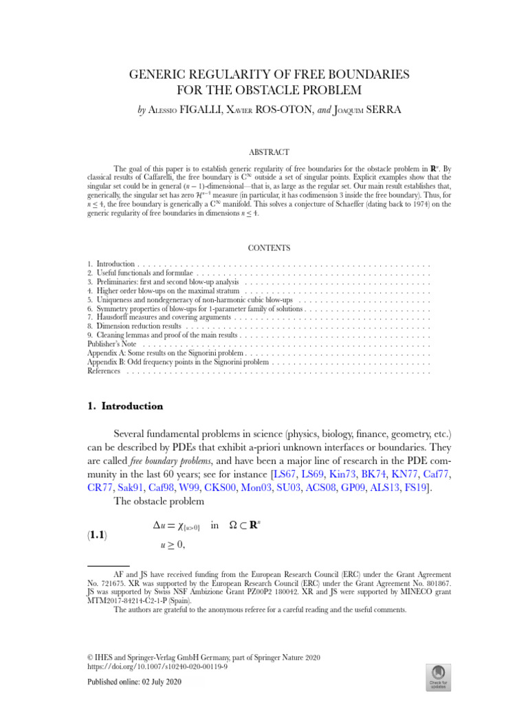 Generic regularity of free boundaries for the obstacle problem | PDF | Partial Differential ...
