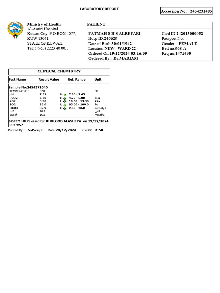 Clinical Chemistry Lab Results Summary | PDF