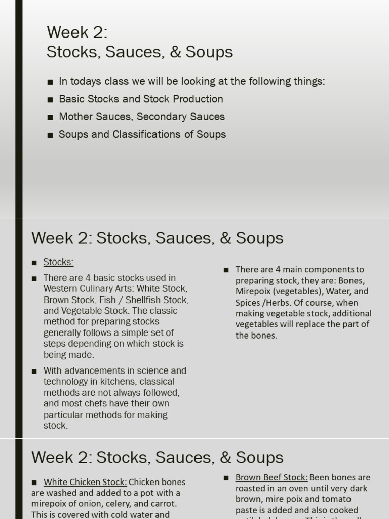 Basic Western Culinary Arts Week 2 | PDF | Stock (Food) | Soup