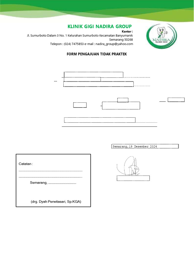 Form Pengajuan Tidak Praktek Dokter Gigi | PDF